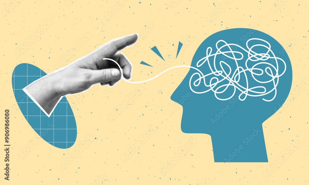 Poster Collage of mental health concept with halftone hand and human ...