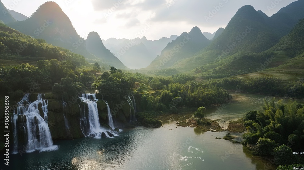 Aerial view of " Ban Gioc " waterfall, Cao Bang, Vietnam. " Ban Gioc ...