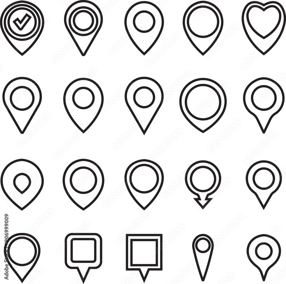 Location map pointer markers pin icon in line set. vector for apps and ...