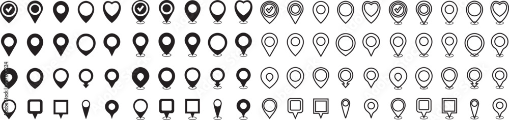 Location map pointer markers pin icon in flat line set. vector for apps ...