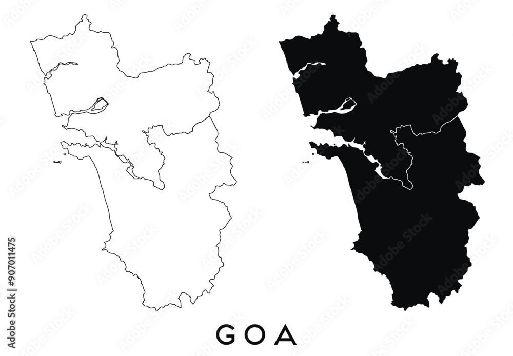 Goa map of regions districts vector black on white and outline Stock ...