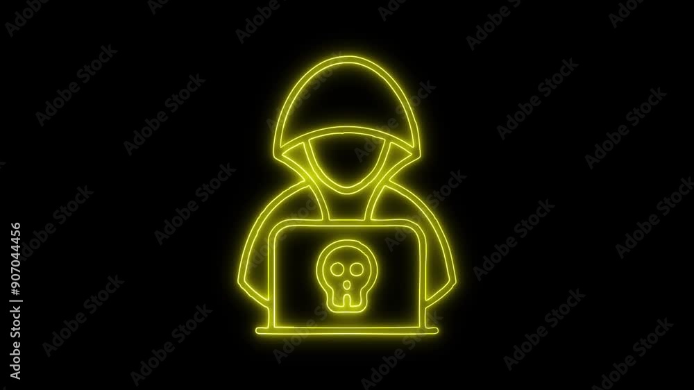 Hacker Laptop Cybersecurity Neon Icon 4K Animated Linear Symbol Icon ...