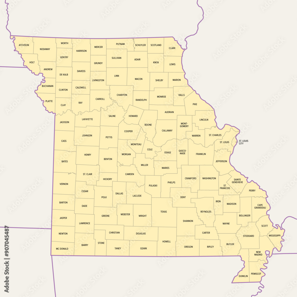 Missouri, subdivided into 114 counties and the independent city St ...