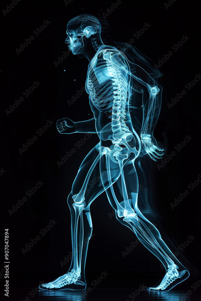 X-Ray Visualization of Male Athlete's Dynamic Walking Posture in a Dark ...