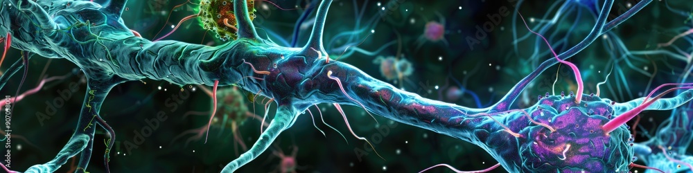 Transmission electron micrograph of neuron and glial cell components ...