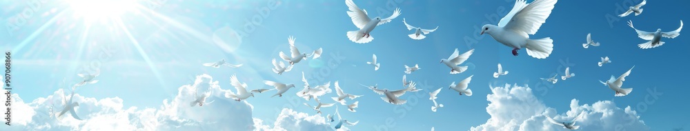 AI-Generated Vision of Peace: Soaring White Doves in the Sky as Symbols ...