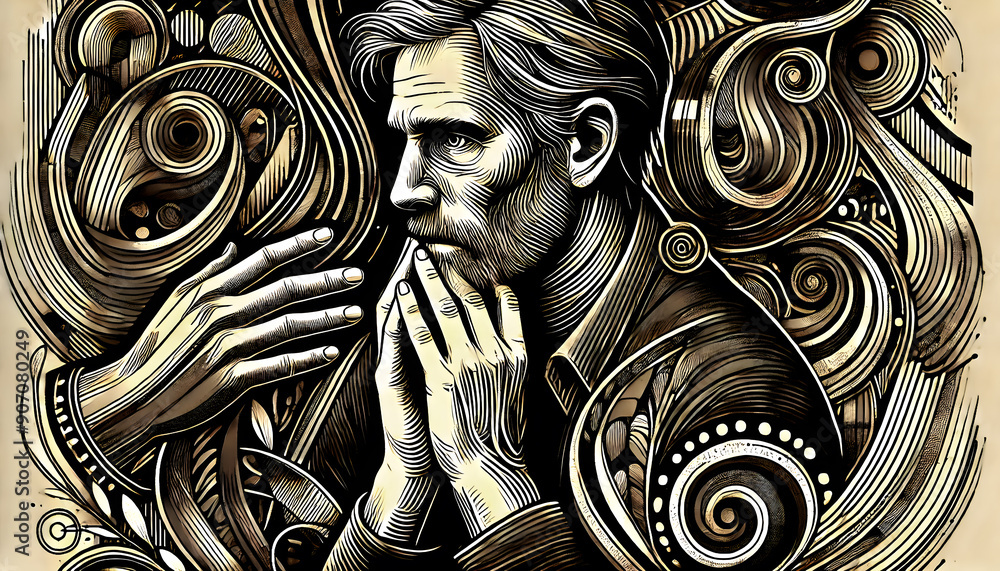 Evil Thoughts and Mental Struggles, Man Battling Negative Thoughts ...