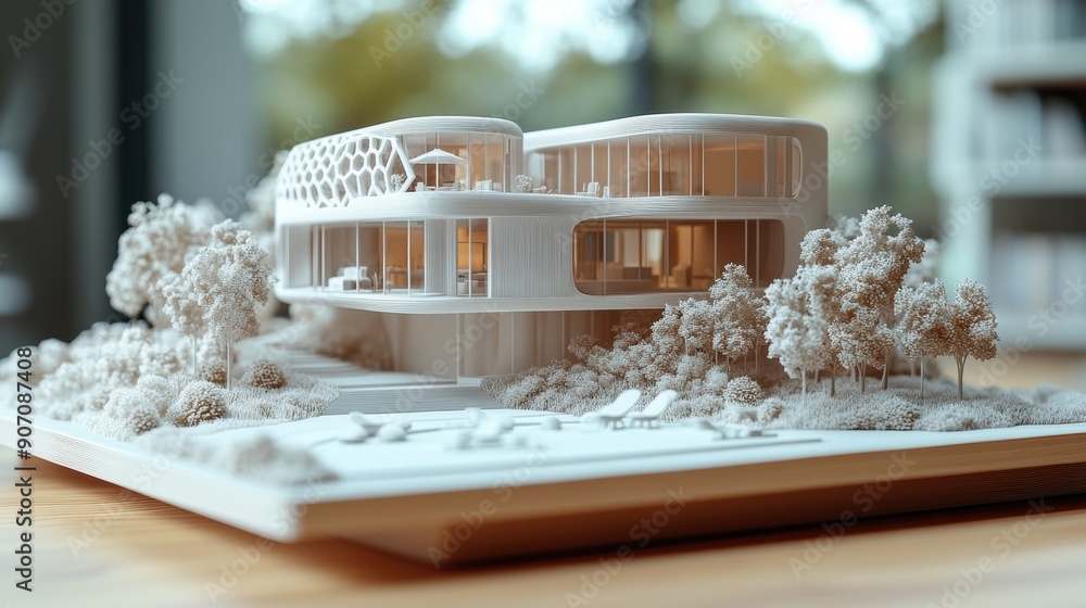 A detailed architectural model of a modern house featuring innovative ...