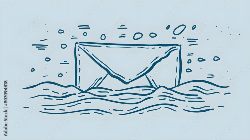Continuous one line mail envelope letter drowning illustration. Email ...