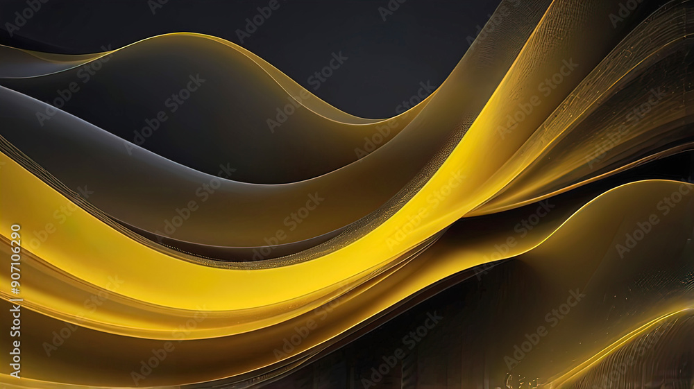 Abstract background with yellow color, wave flow, cover texture, hyper ...