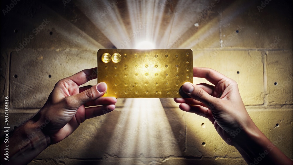 Customers displaying a luxurious gold loyalty card in a spotlight ...