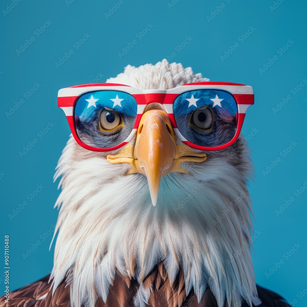 Patriotic Avian Icon: A Majestic Bald Eagle Donning American Flag ...