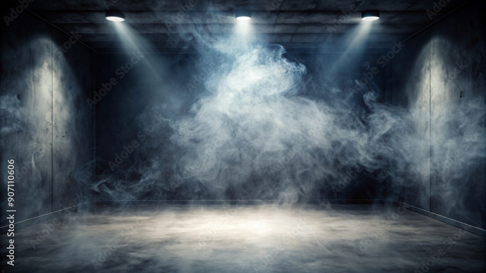ภาพประกอบสต็อก Empty dark room with abstract light and smoke, empty ...