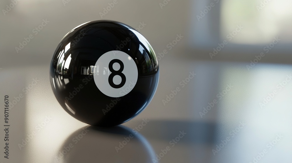 Realistic 8 ball with a shiny surface on a reflective background Stock ...