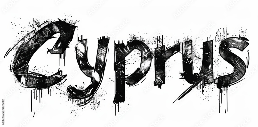 Graffiti-style lettering with spray paint effect of Cyprus country name ...