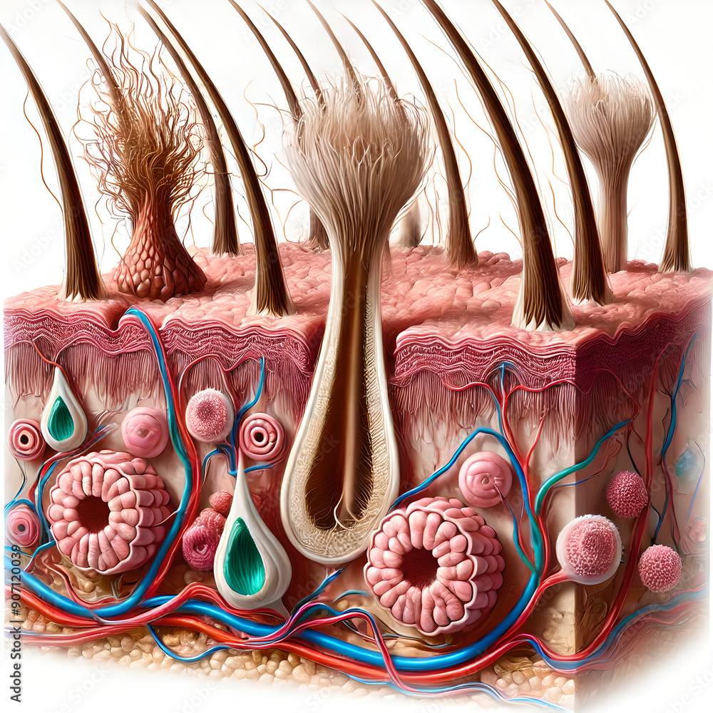 Comprehensive Diagram of Human Skin Anatomy: Layers, Hair Follicles ...