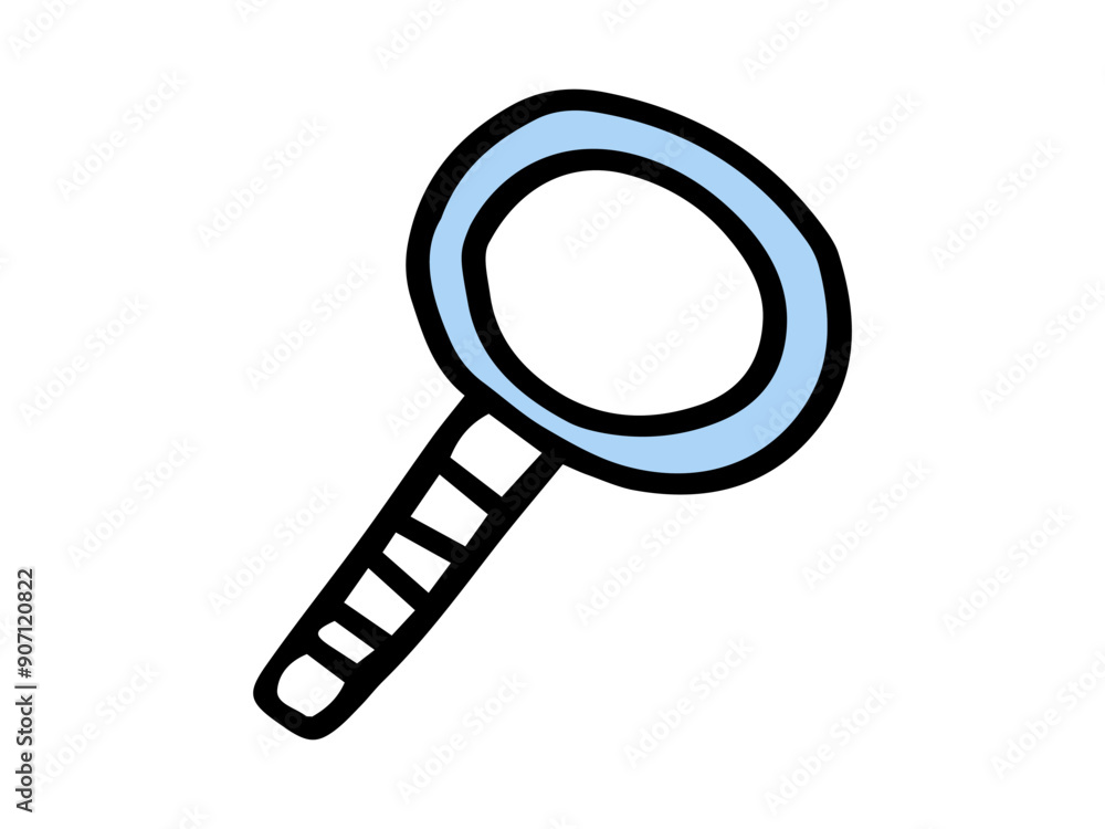 Simple blue and black magnifying glass outline isolated on white ...