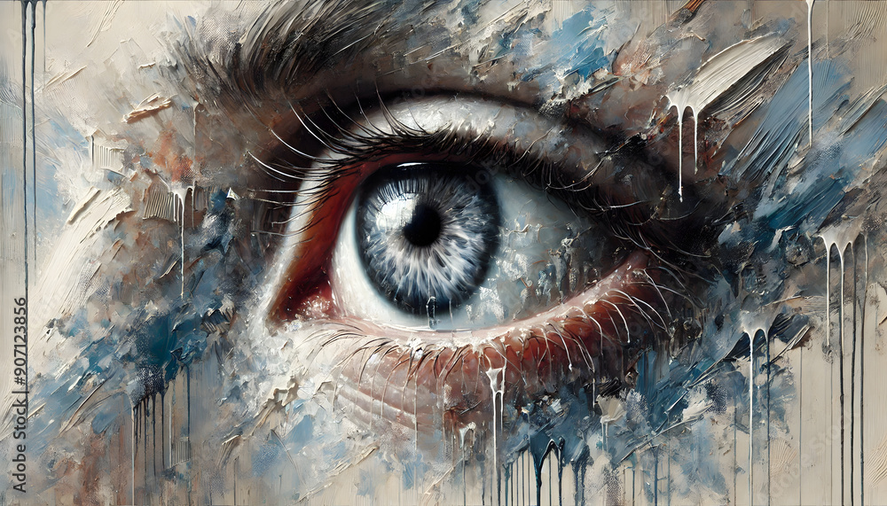 Abstract Close-Up of a Blue Eye, oil painting to hang on the wall, oil ...