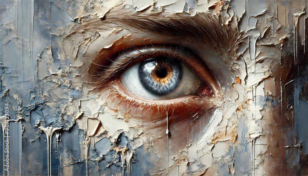 Abstract Close-Up of a Blue Eye, oil painting to hang on the wall, oil ...