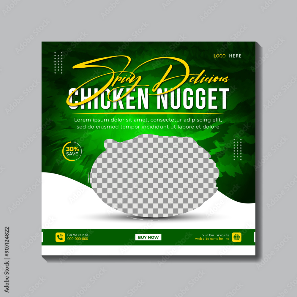 Chicken nugget food menu banner social media post. Editable social ...