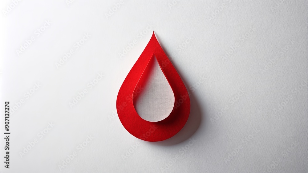 A delicate paper cutout of a blood droplet rests on a pristine white ...