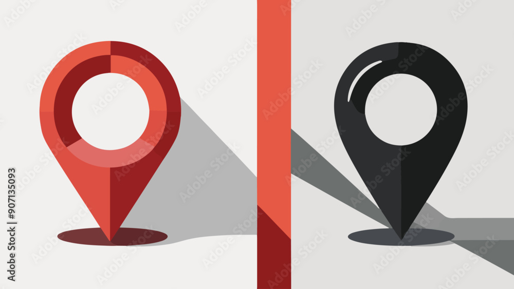 Two distinct location markers. On the left, there's a red location ...