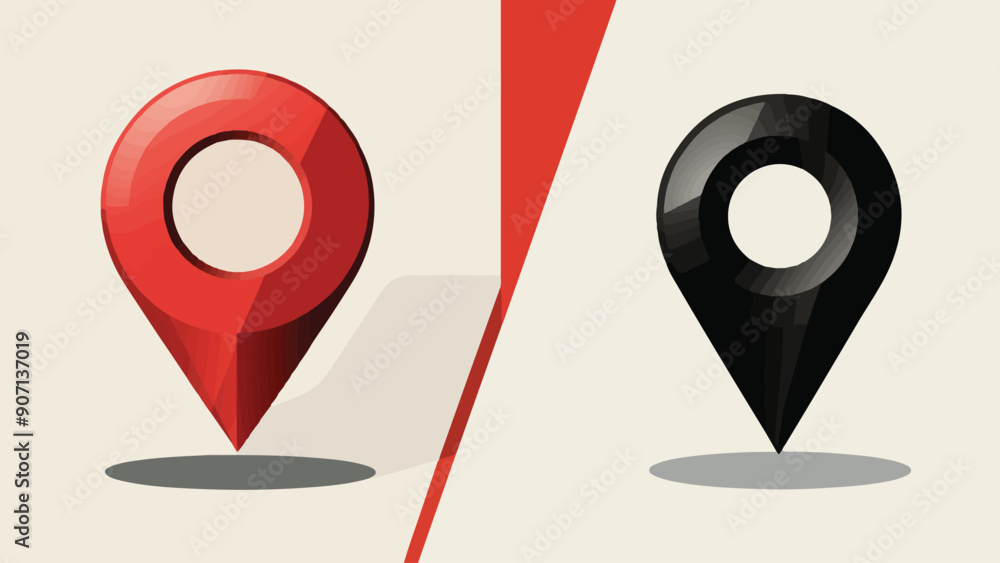 Two distinct location markers. On the left, there's a red location ...
