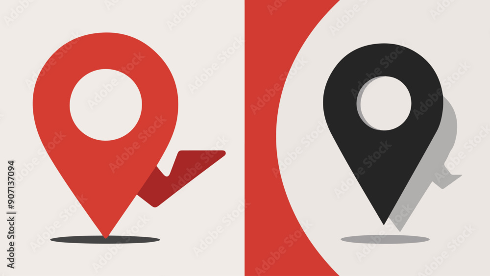 Two distinct location markers. On the left, there's a red location ...