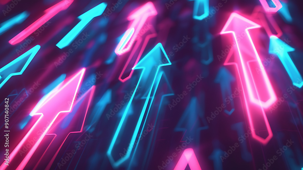 a collection of neon arrows pointing upwards, with alternating colors ...