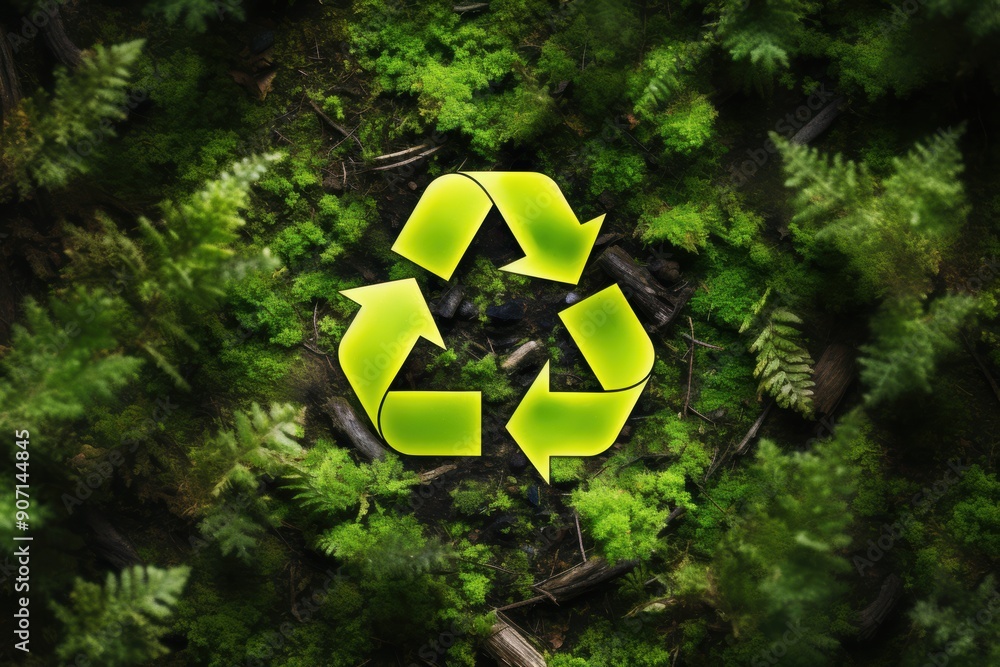 recycling waste concept. recycling sig green grass in the forest. Idea ...