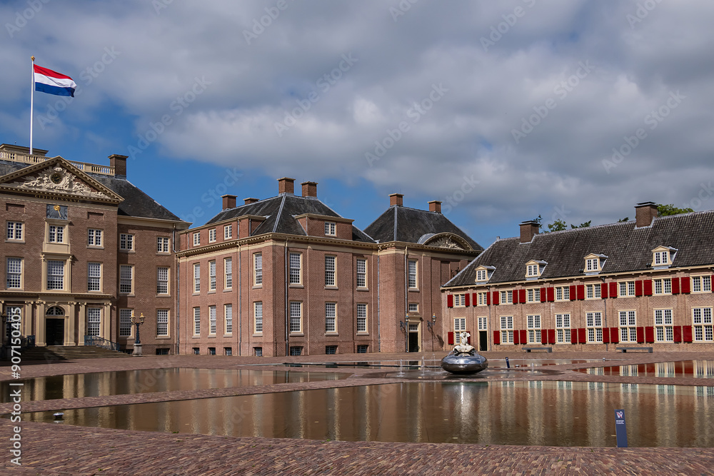 Sunny view of Historic Castle Het Loo - Dutch Baroque building built ...