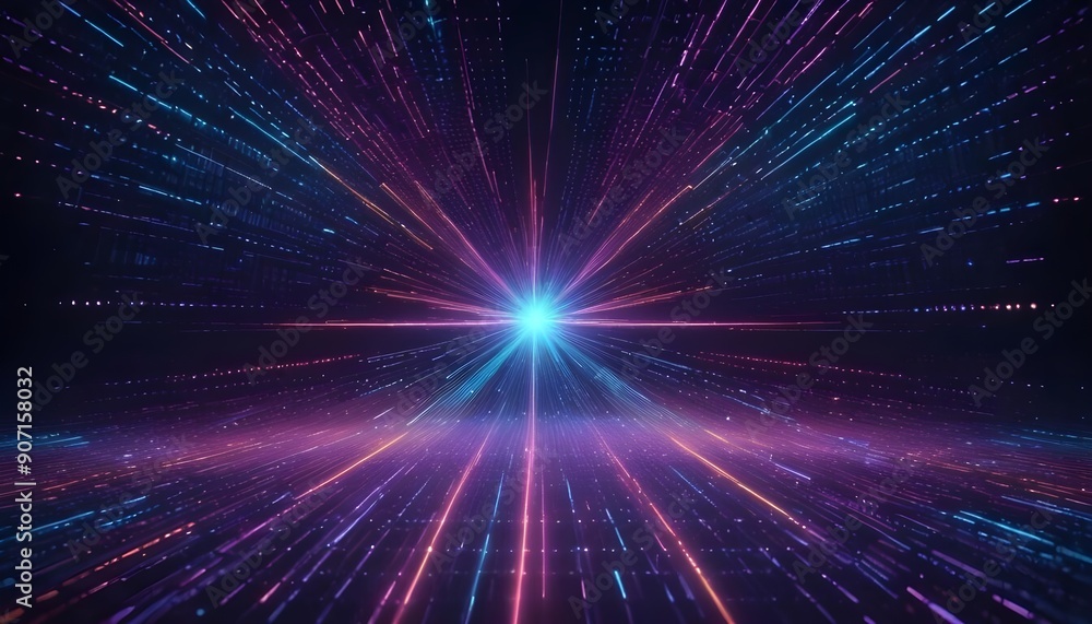 Abstract image of a glowing, star-like object at the center of a dark ...