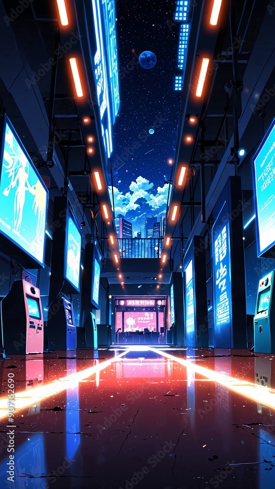 busy arcade with flashing lights background vertical backdrop ...