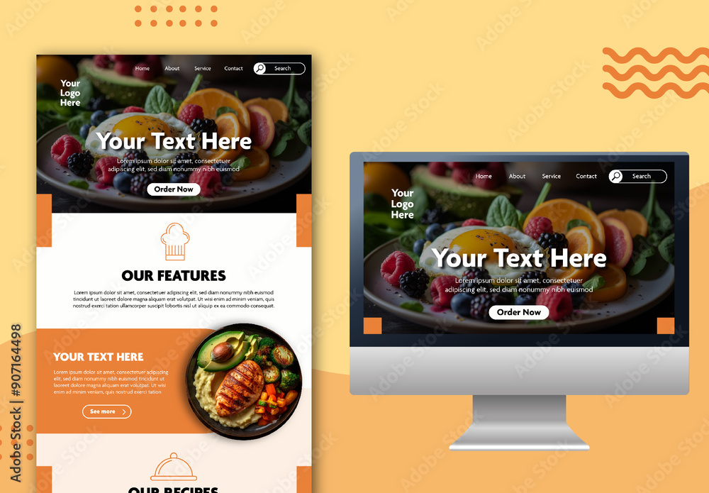 Orange and White Modern Restaurant Website UI Template Stock Template ...