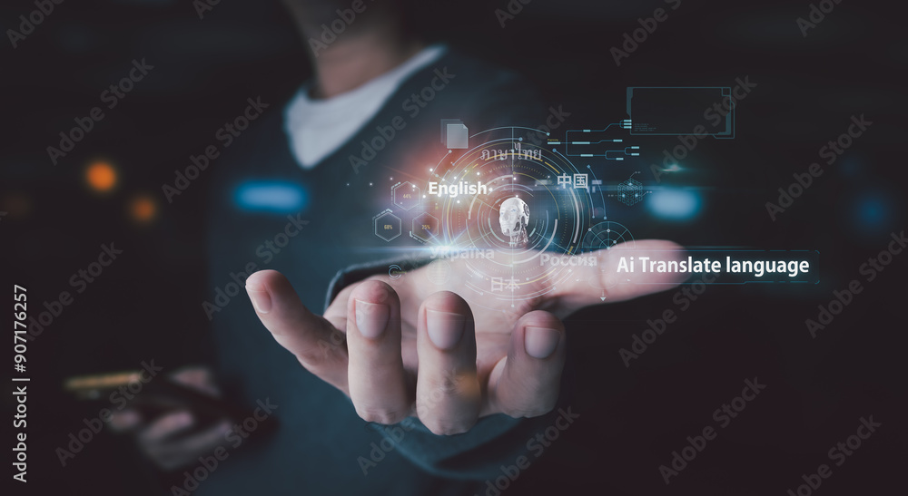 Individuals use the internet and advanced holographic graphics and AI ...