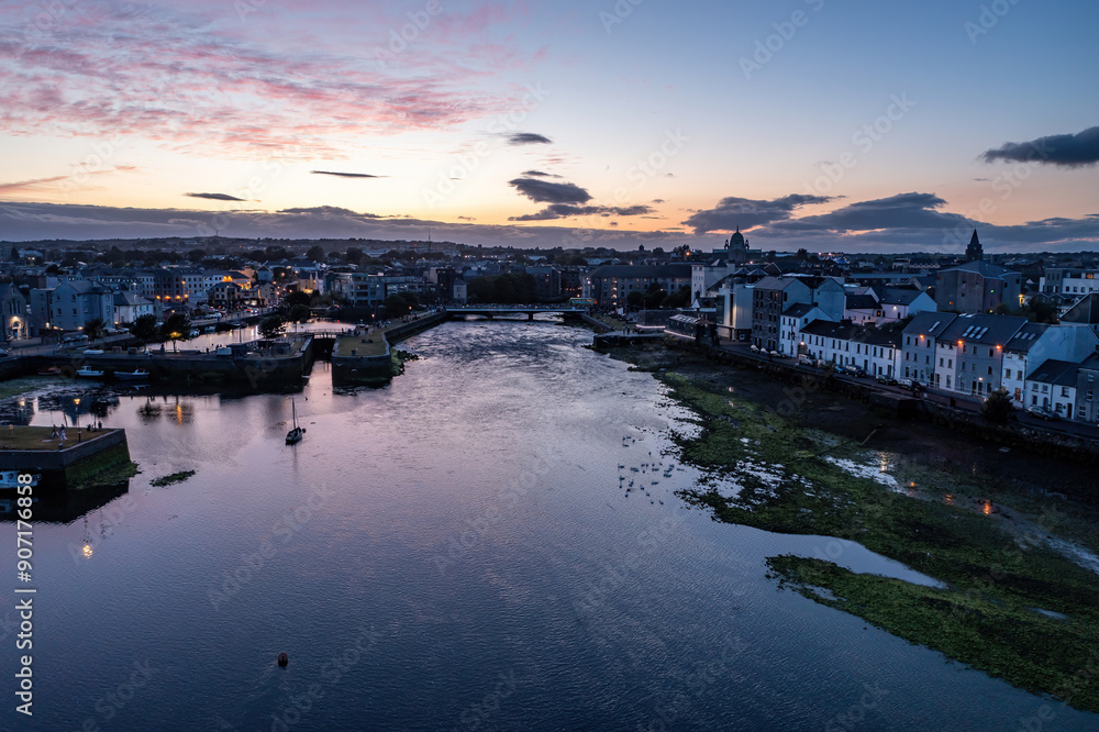 Stunning view of Galway city at twilight. Claddagh, Corrib and the ...