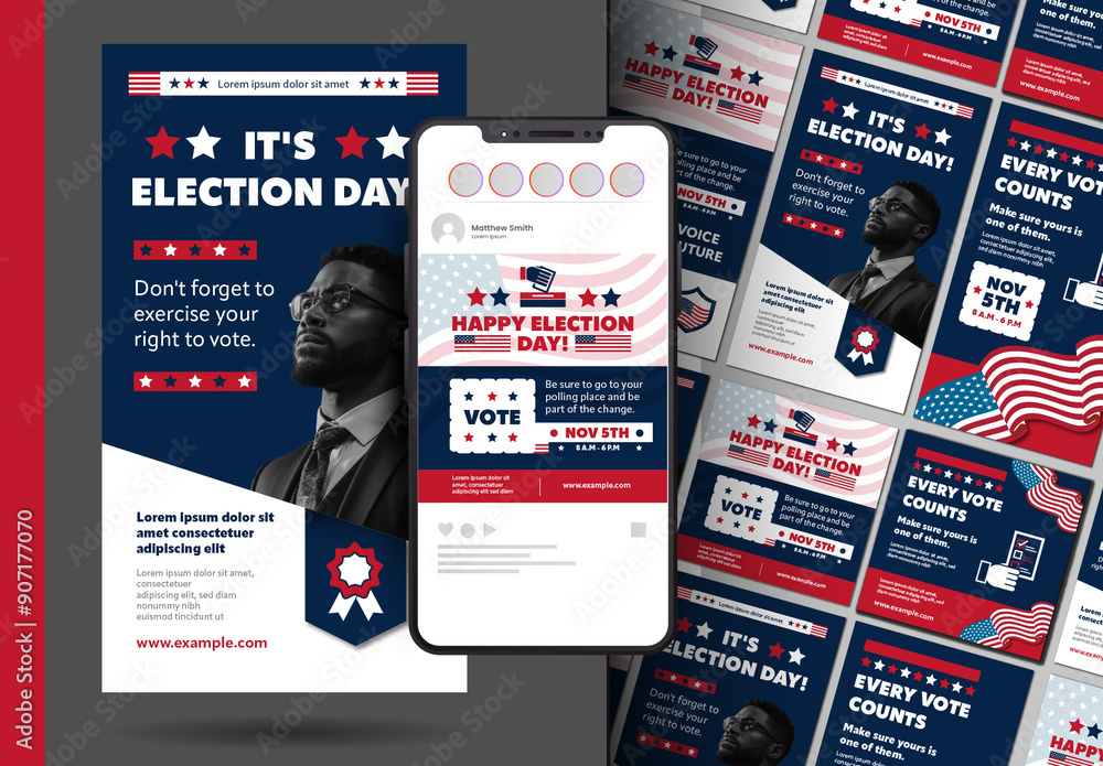 Red and Blue and White Election Day Social Media Layout With Generative ...