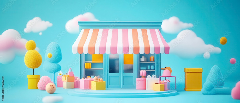 Colorful and playful storefront illustration with whimsical elements ...