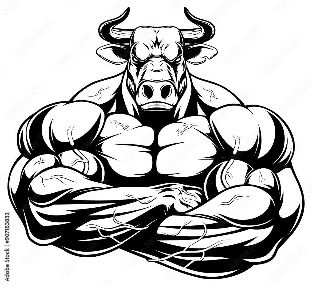 A striking image of a bull man combines human and bull features, with ...