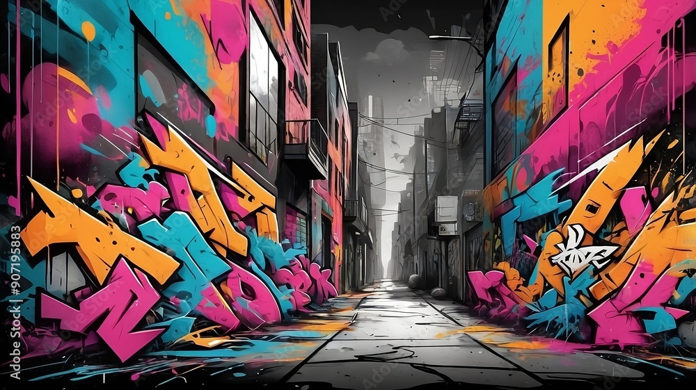 A Contemporary Urban-style backdrop with graffiti-inspired patterns ...