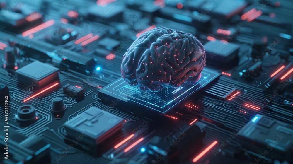 Neural circuits and electronic cyber-brains in a quantum computing system, concept of artificial ...