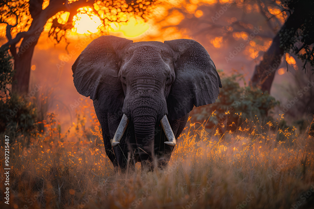 Majestic African elephant, captured in ultra-realistic detail, blending ...