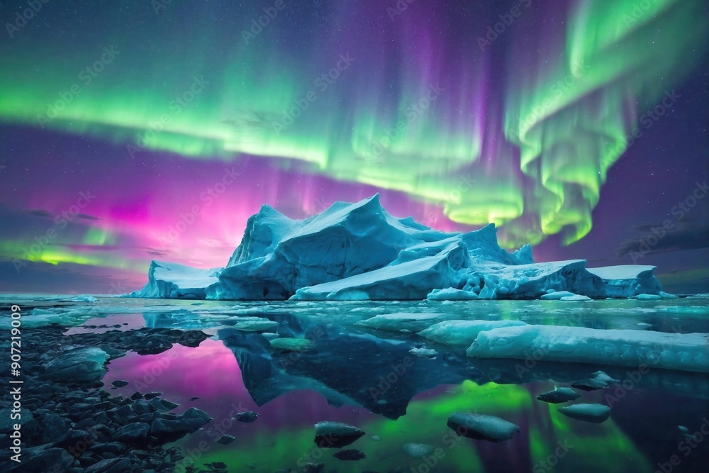 Iceberg Under the Northern Lights: A magical scene of an iceberg ...