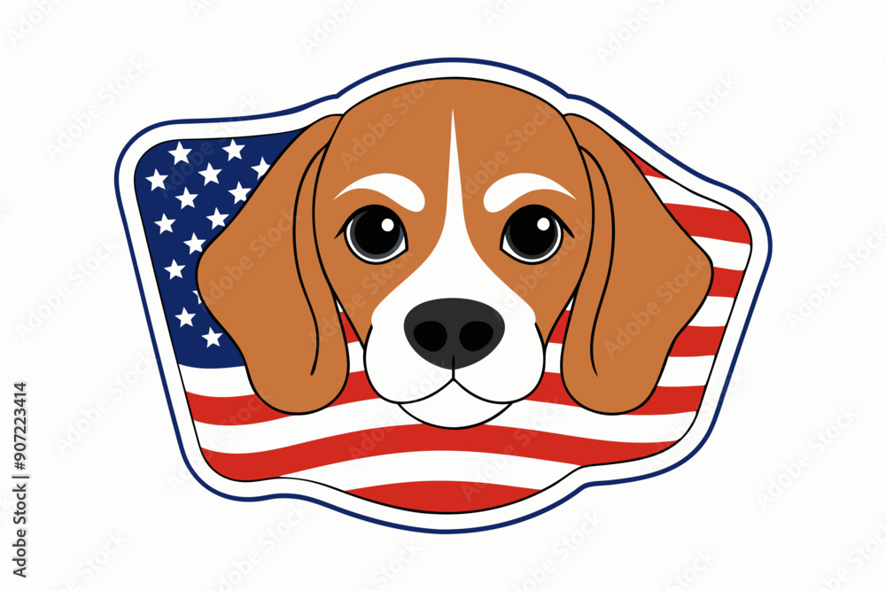 Realistic Beagle Sticker Design with US Flag – Vector Logo Icon ...