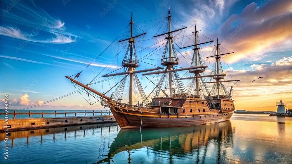 Galleon ship docked at the port, Galleon, ship, dock, port, harbor ...