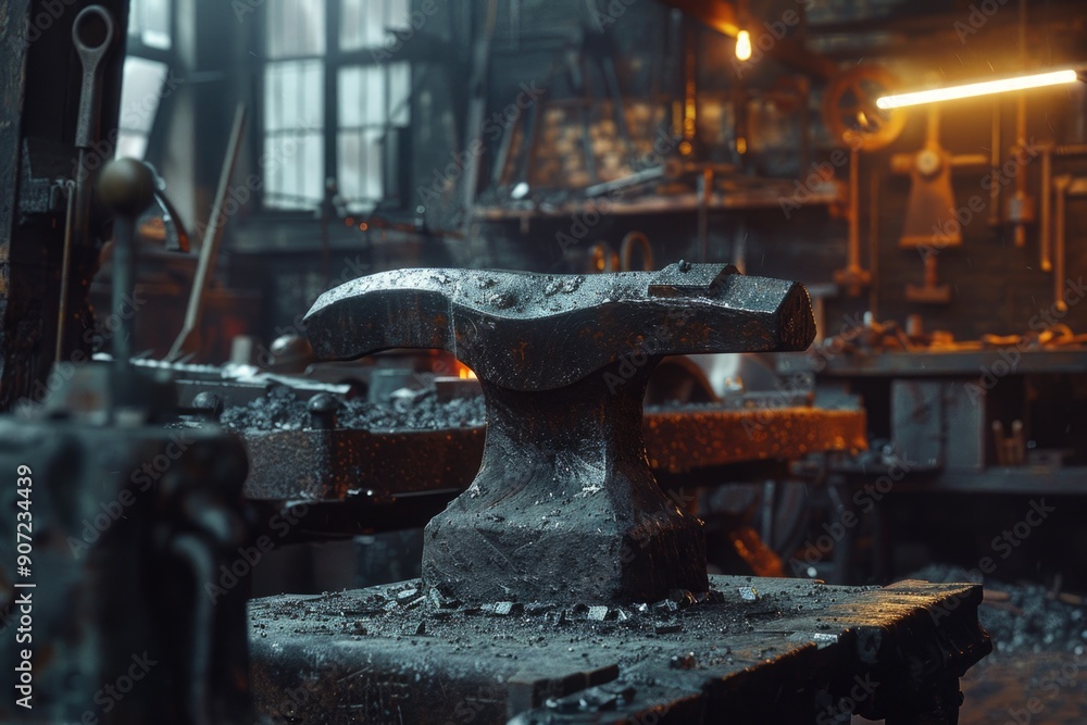 A blacksmith's anvil in a traditional workshop setting, ideal for use ...