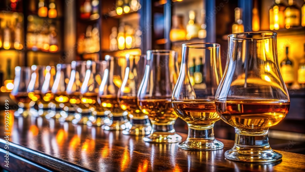 Elegant whisky glasses filled with single malt and blended Scotch ...