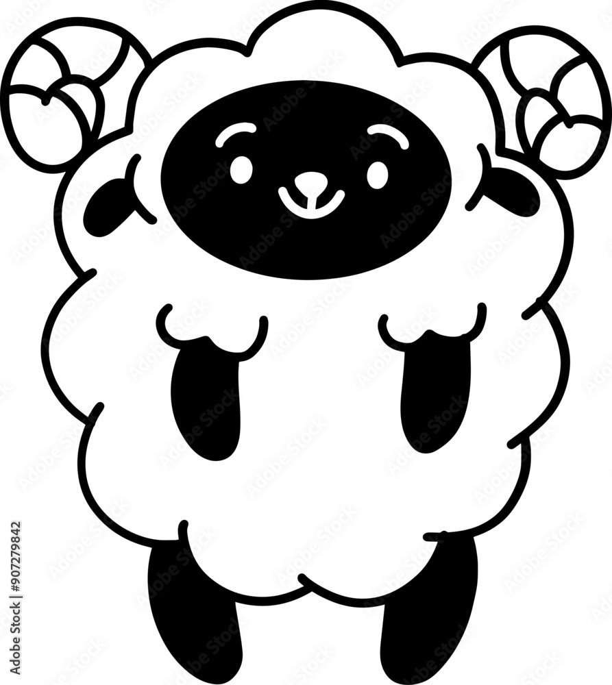 Sheep line art cartoon illustration, coloring page Stock Vector | Adobe ...