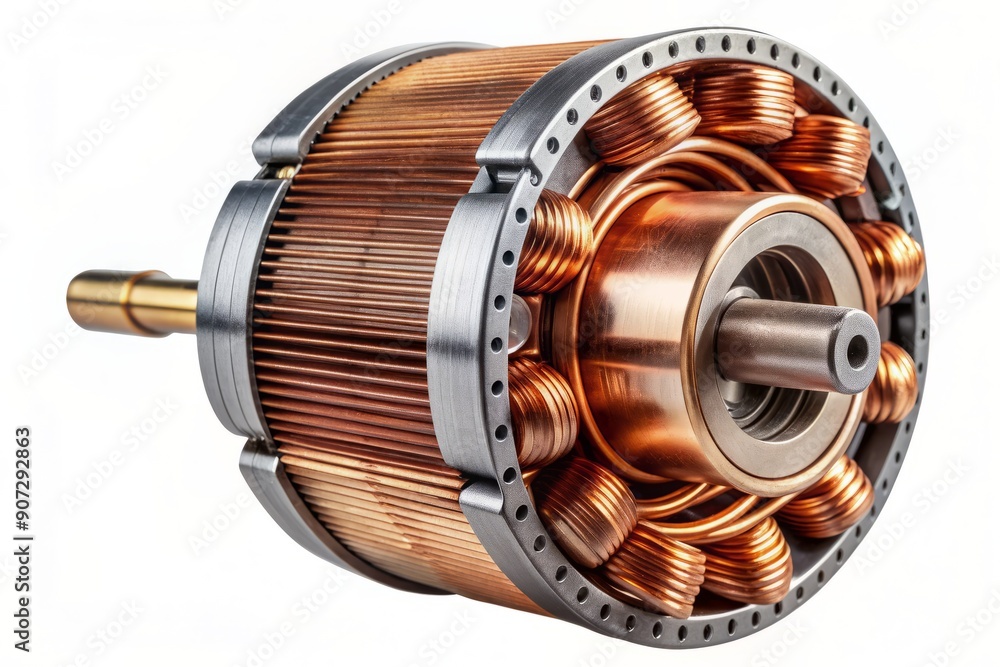 Rotary machine component with copper windings and metal housing ...