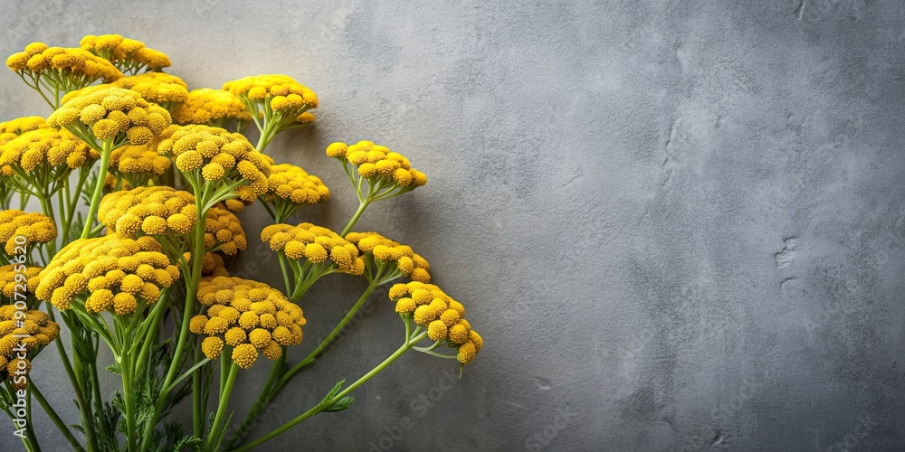 Yellow Yarrow flowers on a grey background with watermark, Yellow ...
